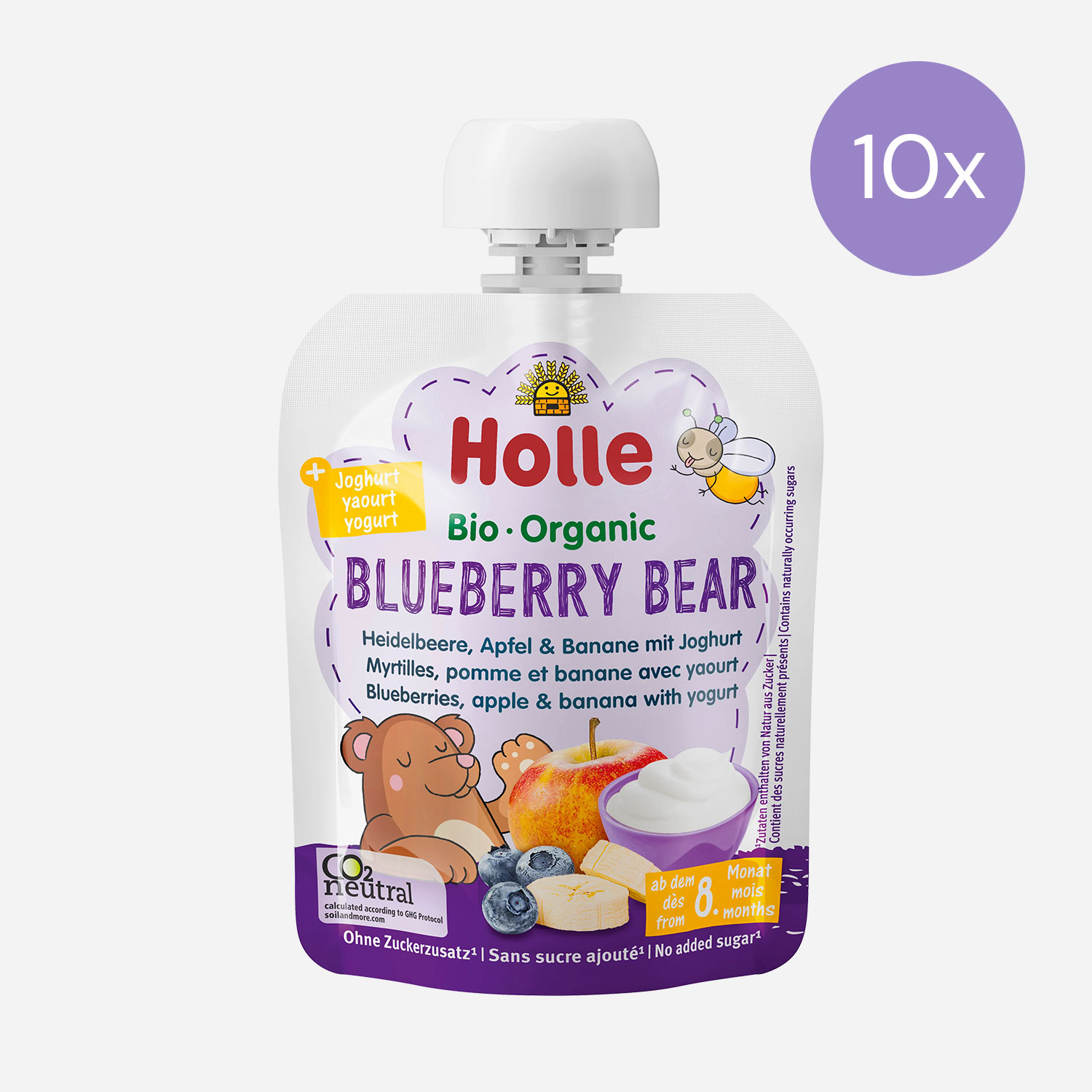 10x Holle Blueberry Bear - Organic Yogurt Pouch (85g each)