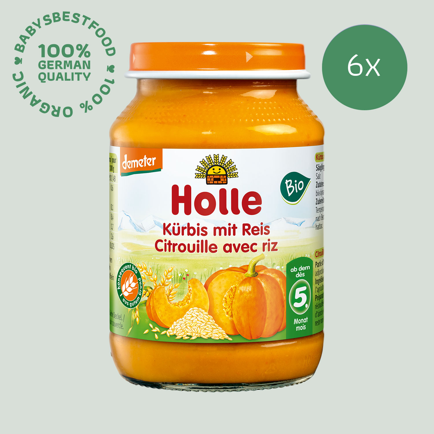 6x Holle Organic Jar Pumpkin with Rice from 5 months (6x 190 g)