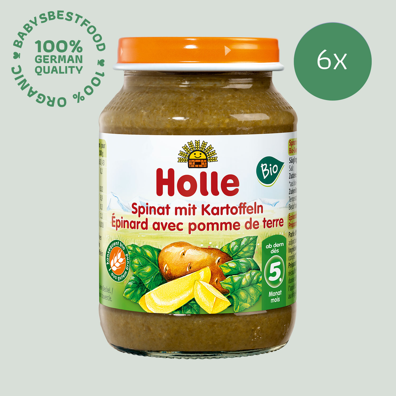 Holle Jar Spinach with Potatoes 5+ Months (6x)