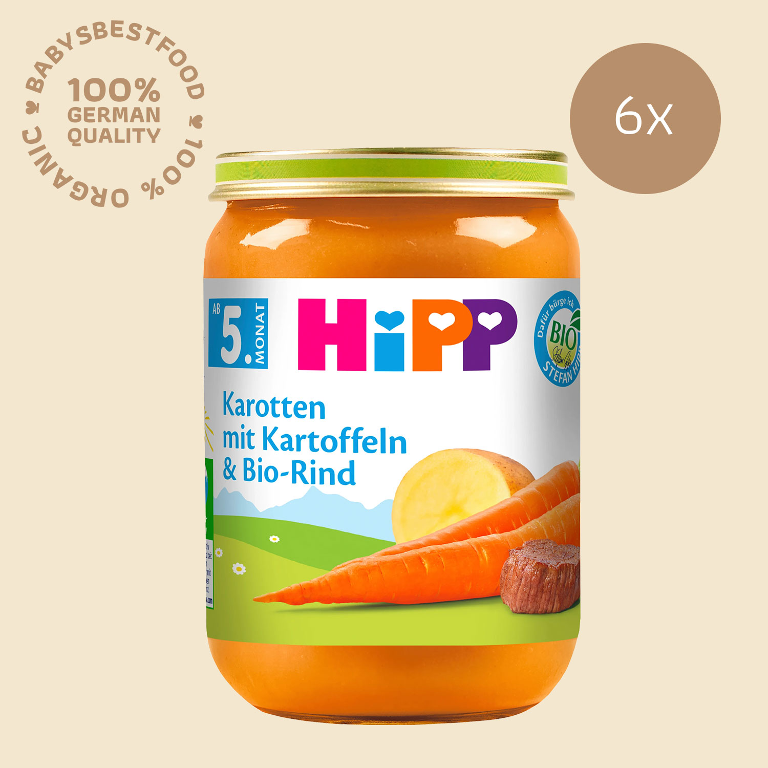 6x HiPP Carrots with potatoes and organic beef (6x 190 g)