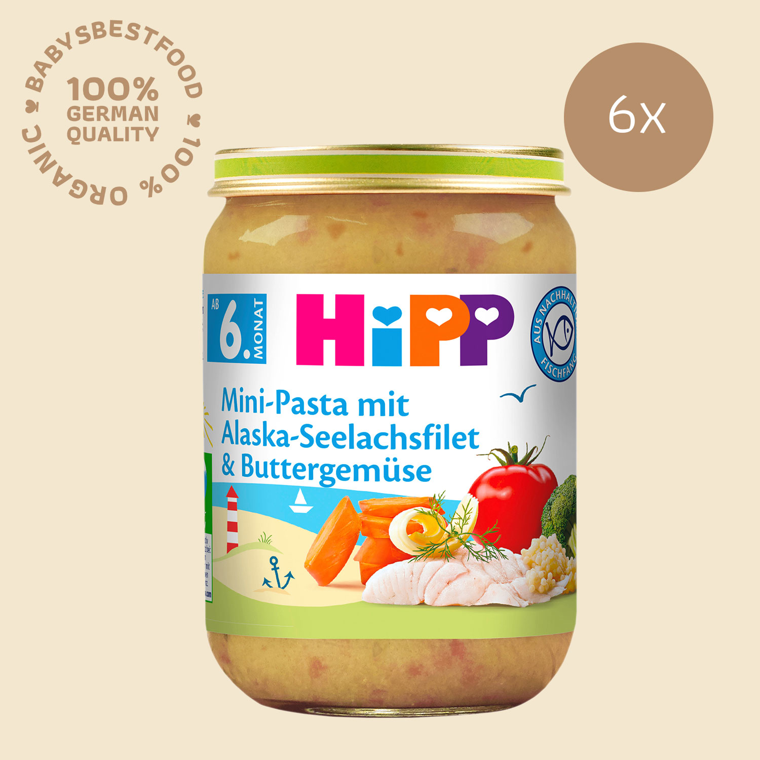 6x HiPP Mini Pasta with Alaska Pollack Fillet & Vegetables