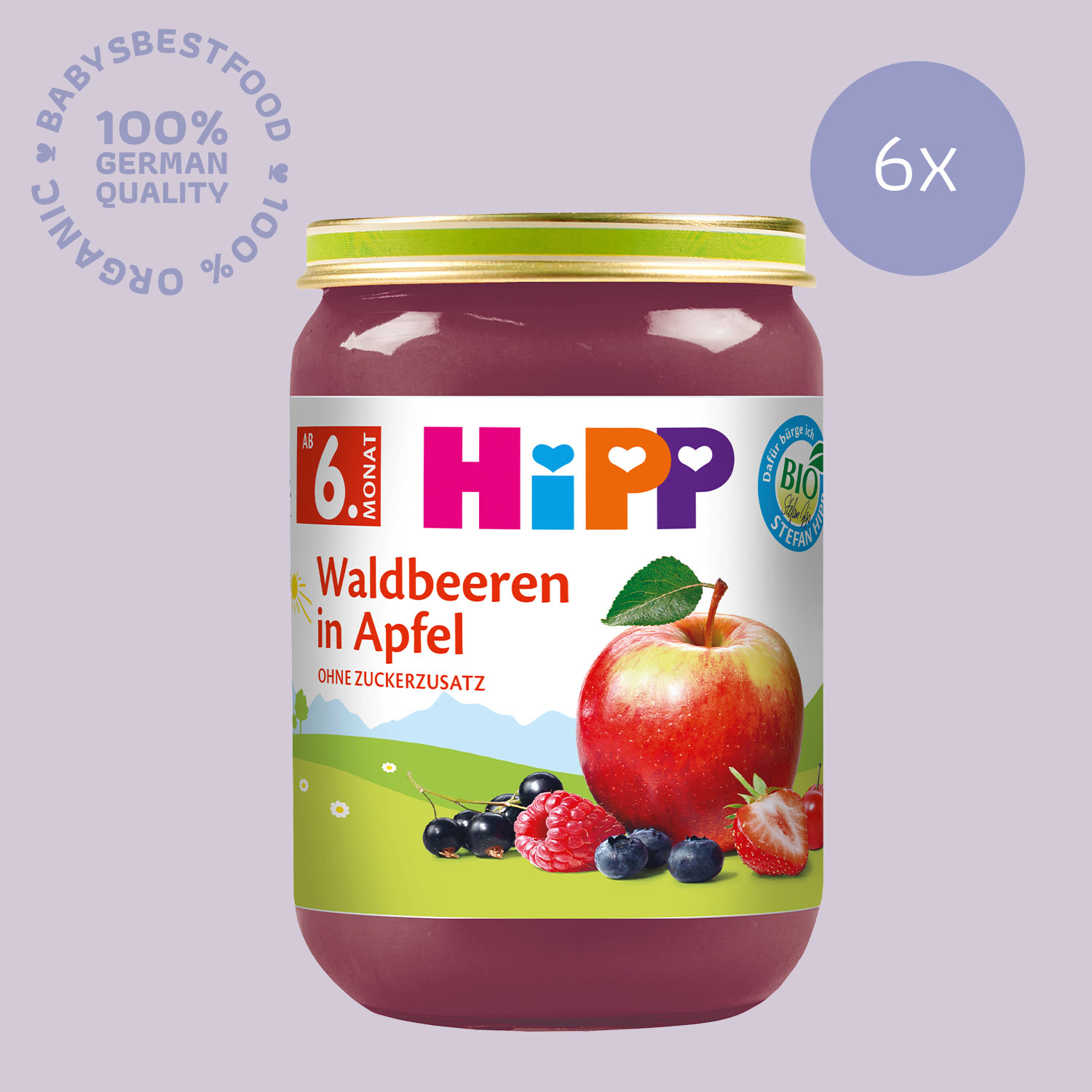 6x HiPP Wild Berries in Apple from 6 months (6x 190g)