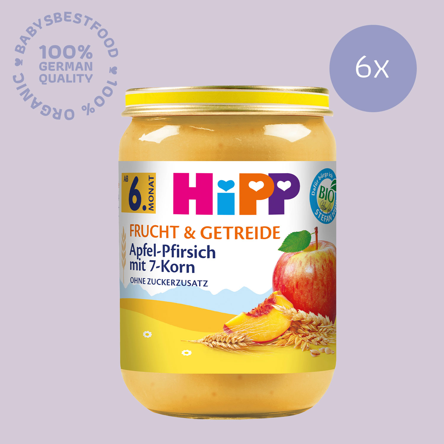 HiPP Jar Apple-Peach with 7-Korn 6+ Months (6x)