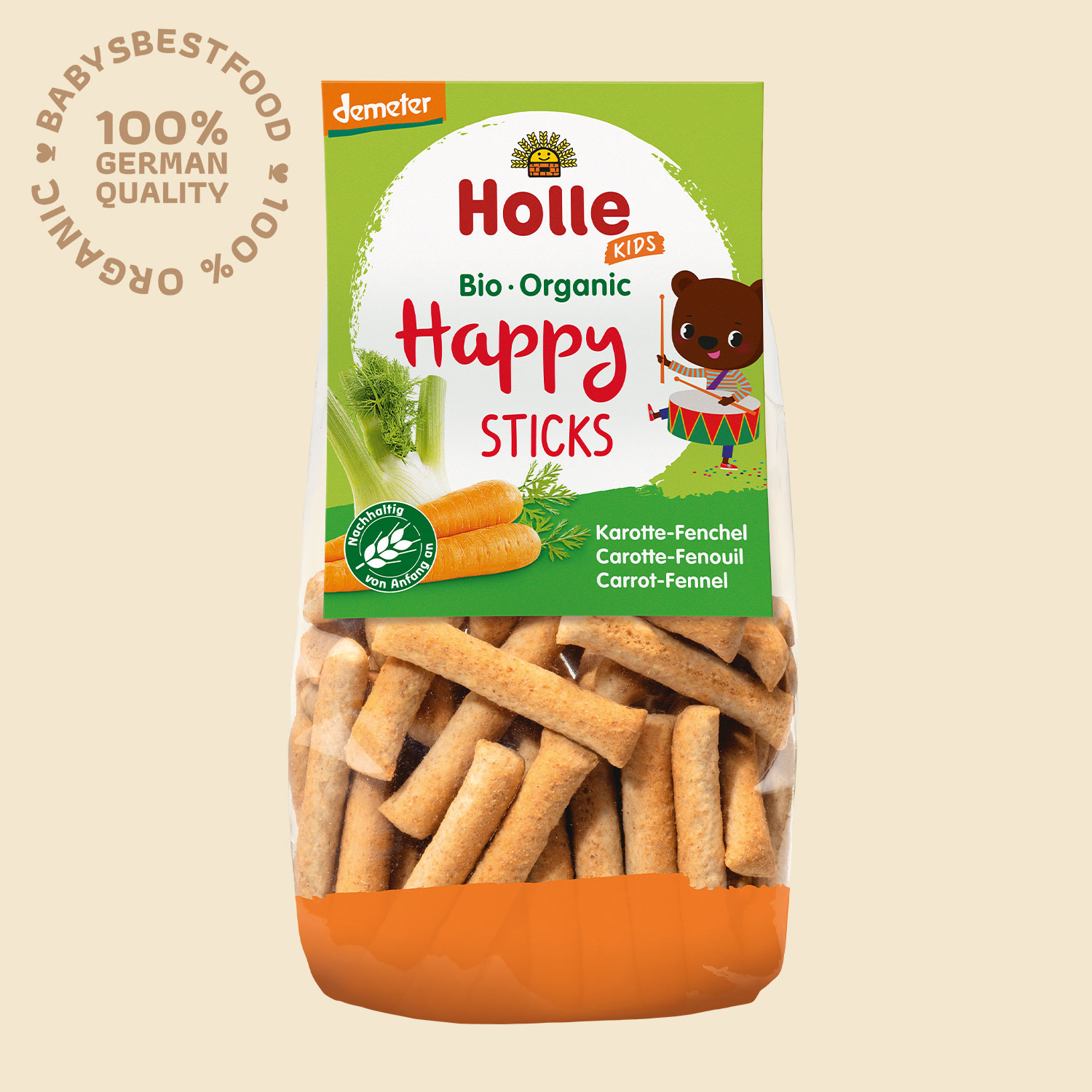 Holle Organic Happy Sticks Carrot - Fennel Snack for Kids 3+