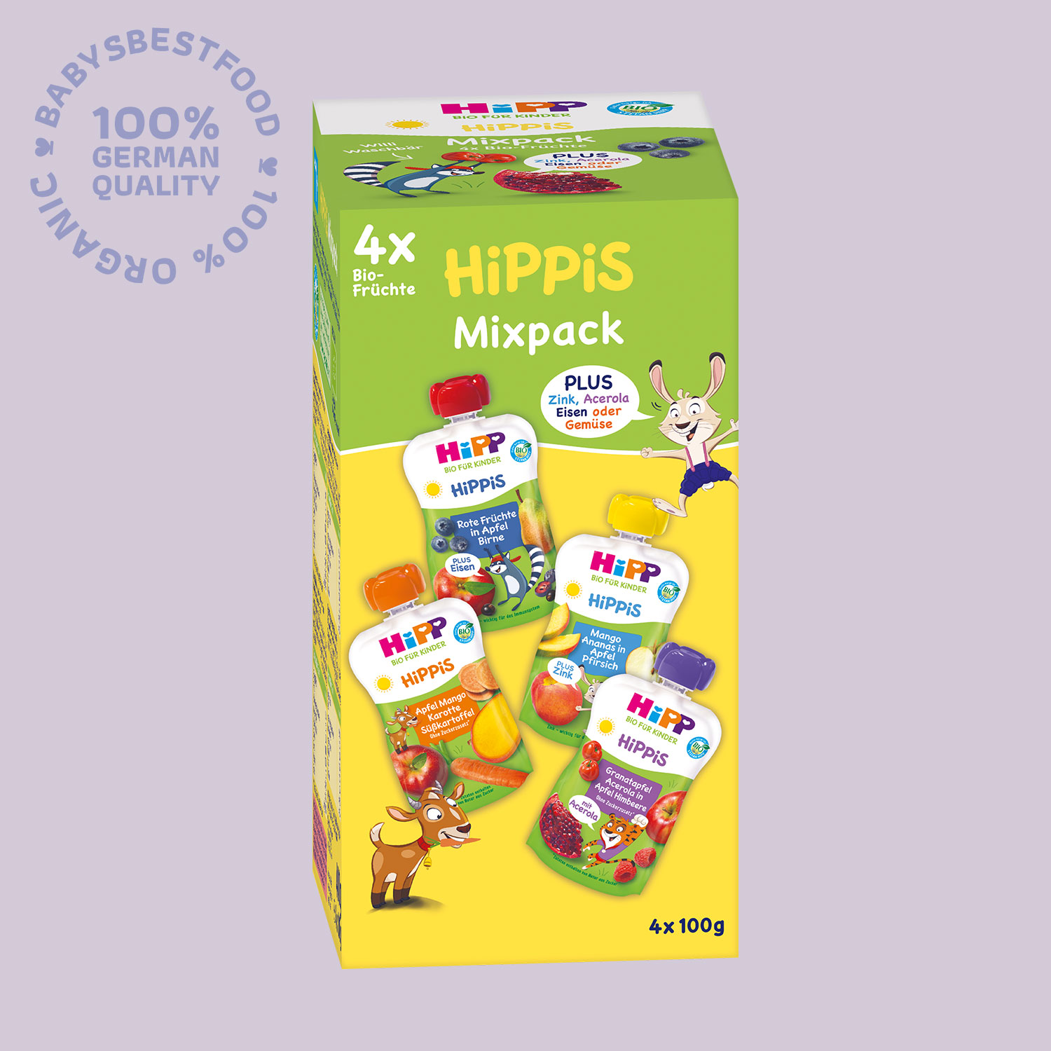 HiPP Hippis 4-Pack Organic Fruit Plus Age 1+ – 4×100g